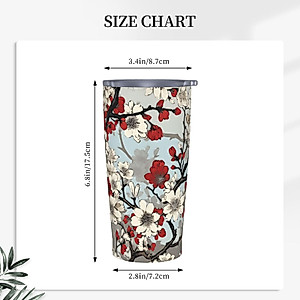 Zemwundy Red and white cherry blossoms 20oz tumbler stainless steel vacuum insulated coffee cup car cup travel mug water bottle with lid for hot and cold drinks