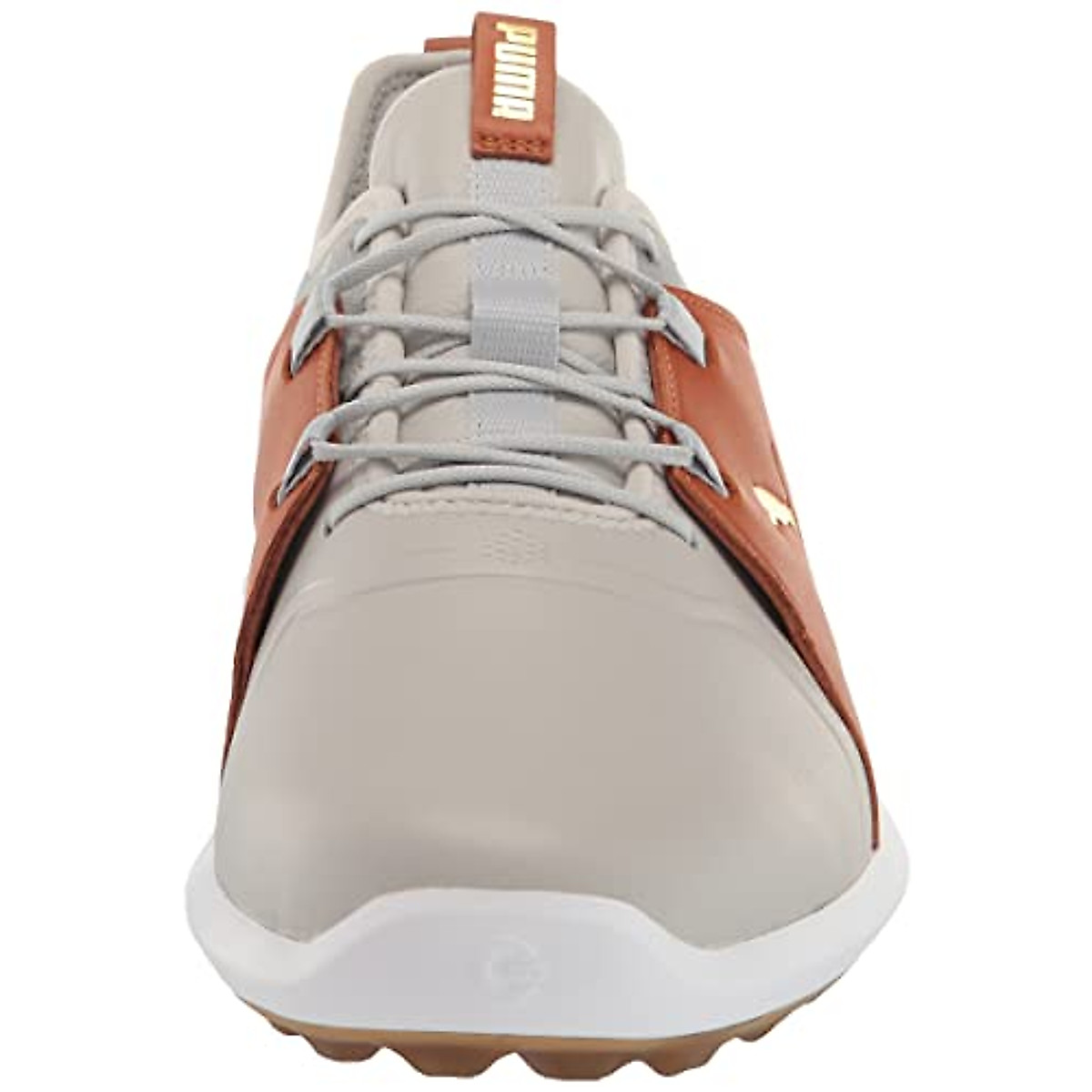 PUMA Men's Ignite Fasten8 Crafted Golf Shoe, High-Rise/Gold/Leather Brown, 12