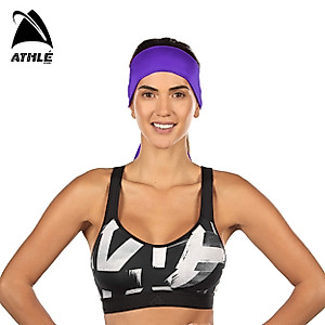 Athle Sport Headband - Sports Head Tie Headband for Women and Men - 3 Pack Workout and Running Headband - Sweatbands for Men and Women - Dri Fit Head Wrap - Purple