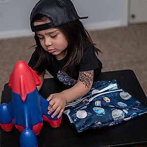 BapronBaby Outer Space Wet Dry Bag - Waterproof Two Zipper Pockets - Reusable for Mealtime, Diapers, Stroller, Snacks, Swimsuits - Machine Washable - 11" x 9"