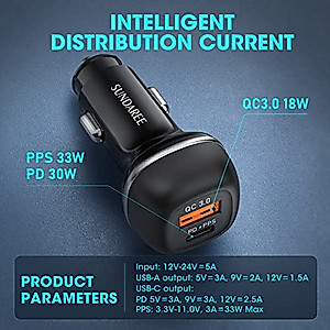 USB C Car Charger Adapter,SUNDAREE 51W Car Charger Fast Charging, PD PPS QC3.0 Fast USB Car Charger Adapter Compatible with iPhone 14 13 12 Pro Max XS, Samsung S22/21/10, Note20/10