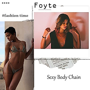 Foyte Sexy Sequins Tassels Body Chains Summer Bikini Gold Body Chains Sexy Beach Bra Body Chains Sparkly Body Accessorices for Women and Girls (Sequins)