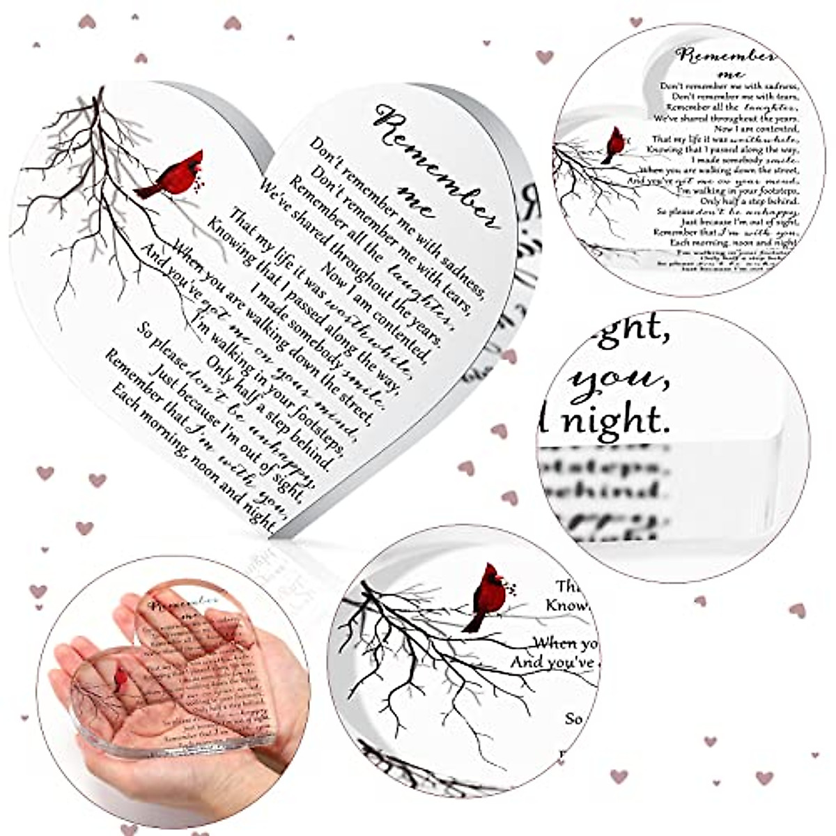 Sympathy Gifts Heart Shape Memorial Bereavement Gifts Crystal Acrylic Paperweight Remembrance Decorations Funeral Grief Condolence Memorial Ornaments for Loss of Mother Loved One (Bird Style)