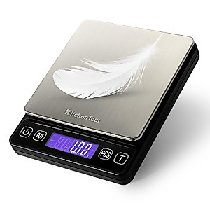 KitchenTour Digital Kitchen Scale - 500g/0.01g High Accuracy Precision Multifunction Food Meat Scale Jewelry Lab Carat Powder Scale with Back-Lit LCD Display(Batteries Included)