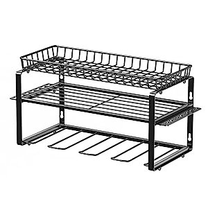 Power Tool Organizer,Tool Organization, PUKOKAL 3 Layers Heavy Duty Metal Tool Shelf with Basket, Tool Organizer and Storage Wall Mount, Utility Tool Rack for Screwdriver Pegboard Shed Workshop