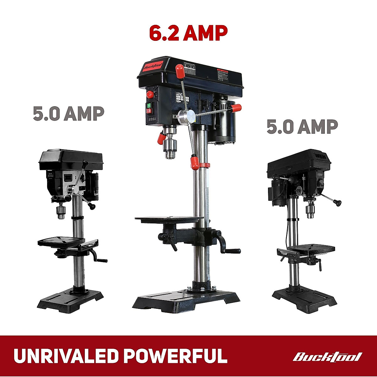 BUCKTOOL 12 INCH 6.2A Professional Bench Drill Press, 3/4HP Powerful Benchtop Drill Press, Variable Speed Drill Press with IIIA Laser and Work Light