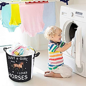 A Girl Who Loves Horses Design Laundry Basket Hamper Bag Dirty Clothes Storage Bin Waterproof Foldable Collapsible Toy Organizer for Office Bedroom Clothes Toys Gift Basket