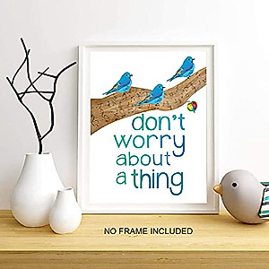 SEOLLX Watercolor Birds Inspirational Quote Art Print，Three little Birds Wall Art Set of 3（ 8 x10 ）Posters Don't Worry, Every Little Thing is Gonna be Alright,Motivational Typography Saying with Birds Canvas Wall Art Printing for Office Classroom Decor