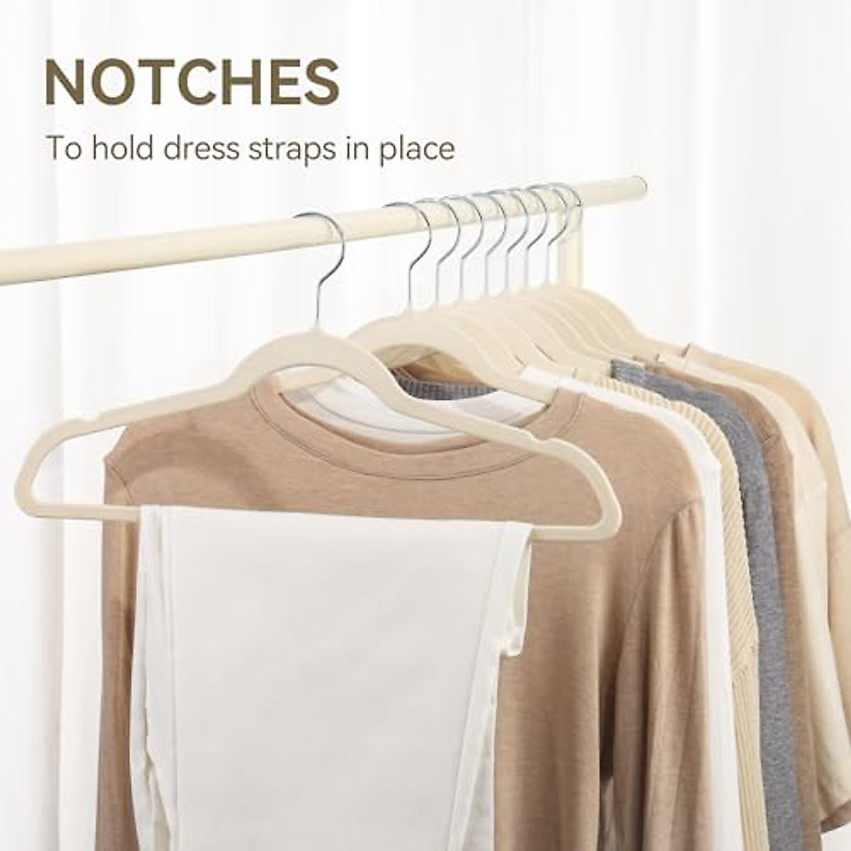 Softflame Premium Velvet Hangers 30 Pack, Non-Slip Suit Clothes Hangers, 360 Degree Swivel Hooks and Slim Profile to Maximize Closet Space Beige/Silver