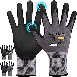 Kebada W2 Work Gloves for Men and Women, Touchscreen Working Gloves with Grip, Nitrile Coated Work Gloves for Gardening, Package Handling, Stretchy Gloves for Mechanic Work, 2 Pairs, Small