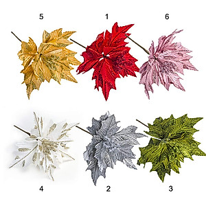 RSTYS Artificial Christmas Flowers, 6Pcs Artificial Glitter Poinsettia Floral Silk Fake Poinsettia Floral Christmas Tree Decoration for Porch Garden Christmas Tree Festival Home Decor, Pink, Medium