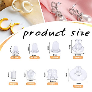 TOAOB 600pcs Silicone Earring Backs for Studs 8 Styles Clear Hypoallergenic Rubber Earrings Safety Back Stopper Replacement for Fish Hook Earring Studs Hoops