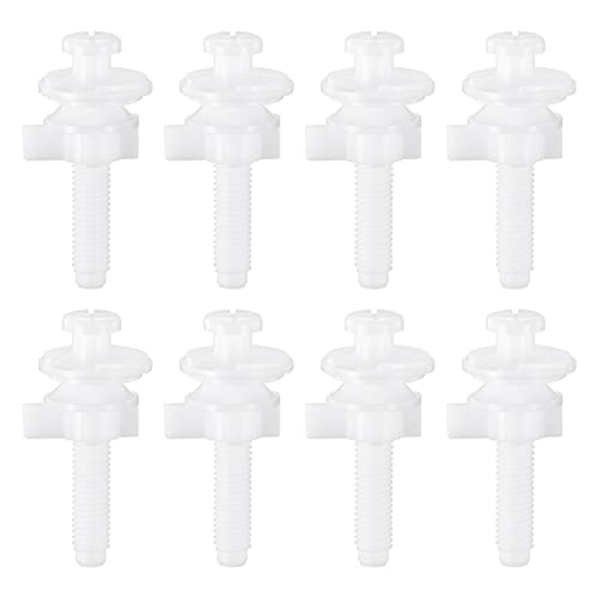 Canomo Toilet Seat Replacement Part Includes Plastic Toilet Seat Hinge Bolt Screws with Plastic Nuts and Washers for Fixing the Top Toilet Seat, White (8 Pieces), 2.56 Inches