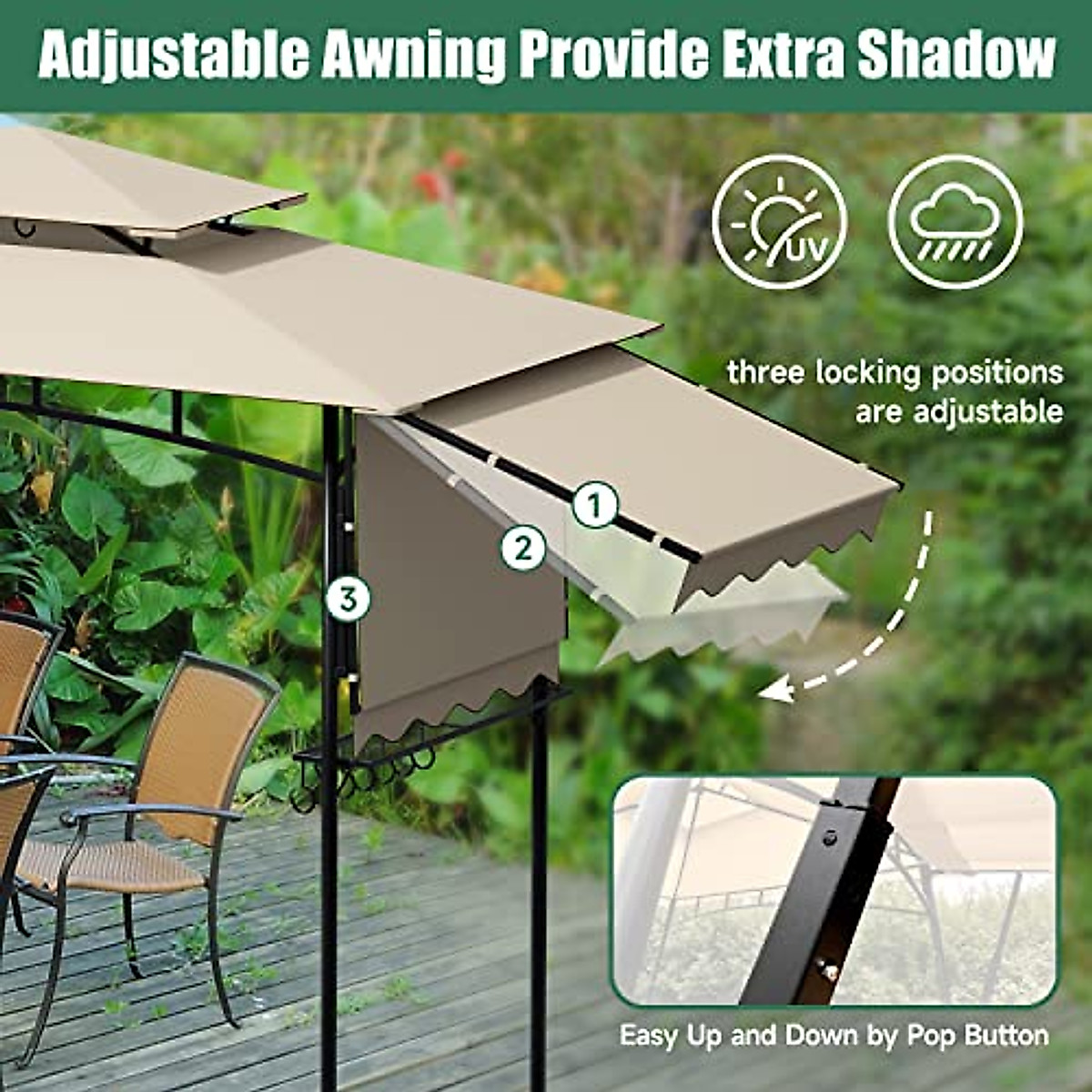 DikaSun Grill Gazebo 11x5 Double Tiered with Extra Shadow BBQ Waterproof Canopy Outdoor Gazebos for Patio, Backyard(Sand)