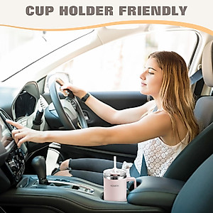 WYHVAND 40 oz Tumbler with Handle, Stainless Steel Insulated Tumbler with Lid and Straw Keeps Drinks Cold and Hot, The Best Birthday Gifts for Family, Friends -Rose Quart