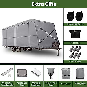 XGear Windproof Upgraded 33' - 35' RV Cover Travel Trailer Cover, Extra-Thick 5 Layers Anti-UV Top, Rip-Stop with 2PCS Extra Straps