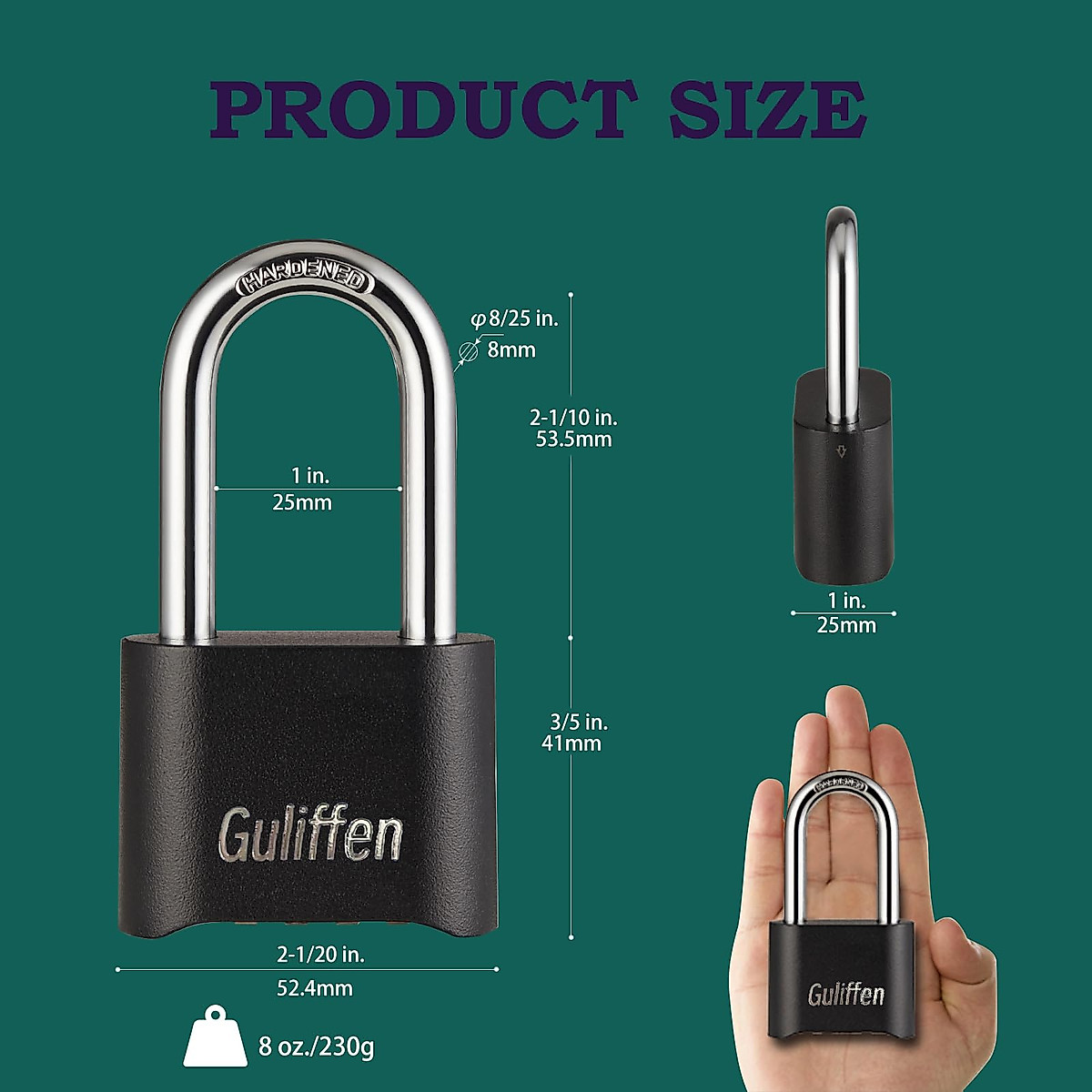 Combo Lock,Guliffen 2 Pack Resettable Combination Lock,2-1/2 in. Long Shackle Outdoor Combination Padlock for Gate, Fence, Warehouse, Storage Unit,Garages (Black)