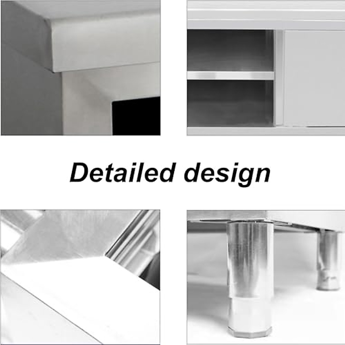 Commercial Kitchen Storage Work Table Thickened Stainless Steel Material Preparation Table Large Space Storage Cabinet Chopping Table Metal Table Sturdy and Stable(100x50x80cm)