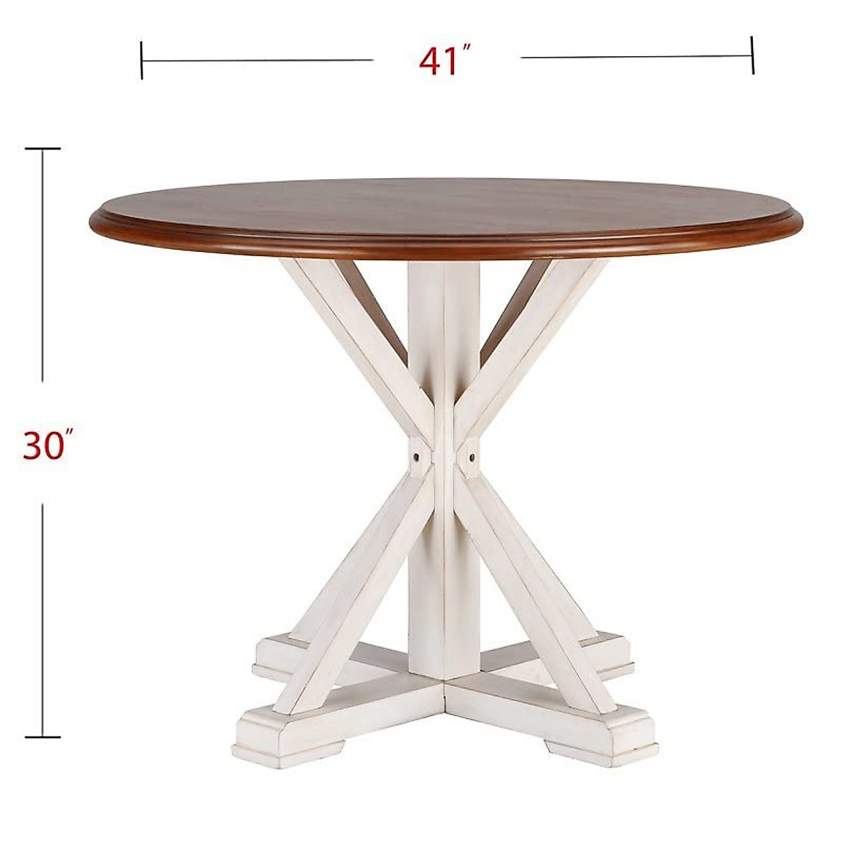 MAKLAINE Transitional Farmhouse Round Dining Table in Brown and White