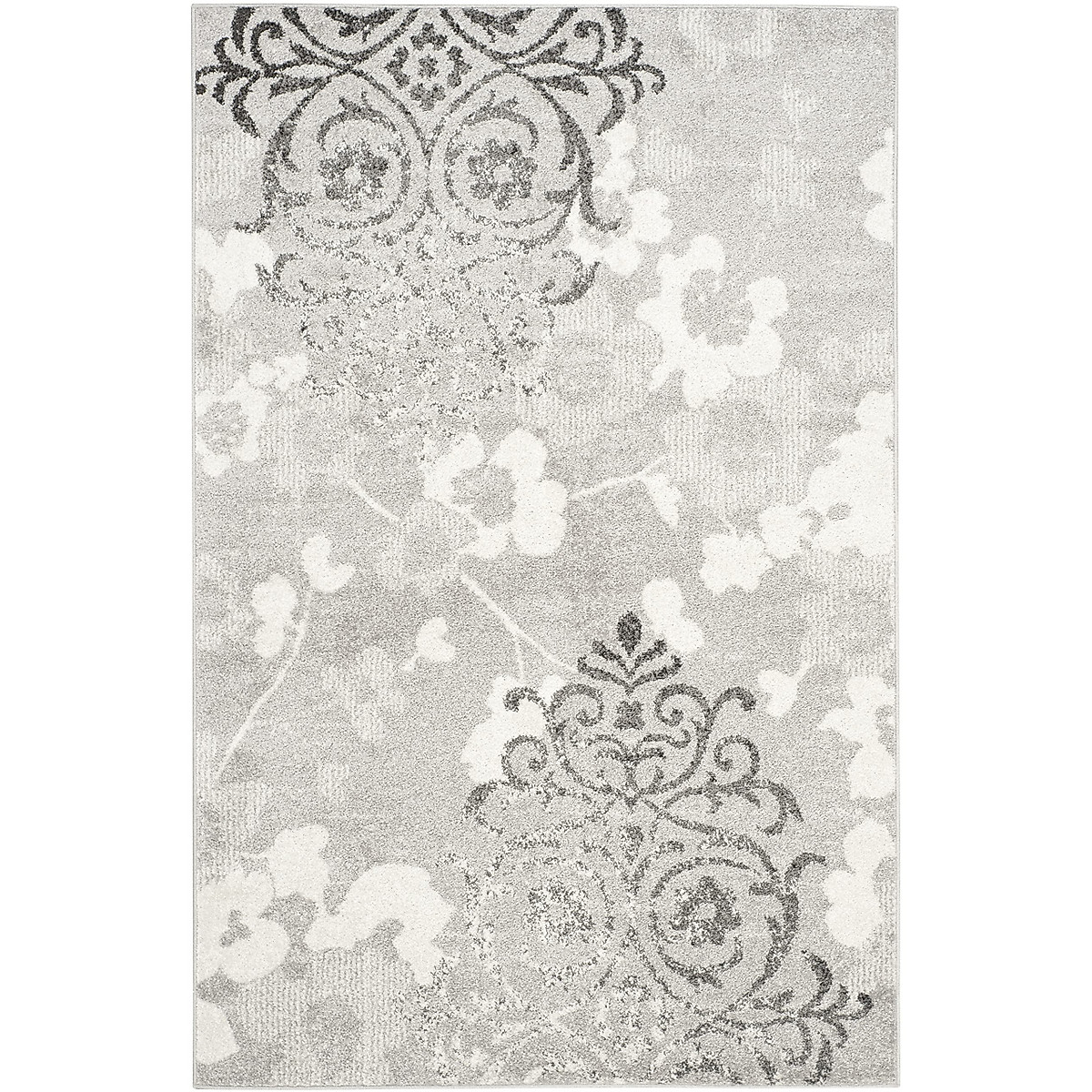 SAFAVIEH Adirondack Collection Accent Rug - 4' x 6', Silver & Ivory, Floral Glam Distressed Design, Non-Shedding & Easy Care, Ideal for High Traffic Areas in Foyer, Living Room, Bedroom (ADR114B)