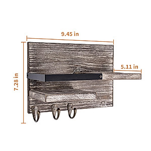 Farmhouse Bathroom Wall Mount Hair Dryer Holder with 3 Hooks for Towel or Headband, Small Wood Makeup, Toiletries Organizer Shelves, Rustic Wooden Beauty Hair Appliance Holder for Bathroom Supplies