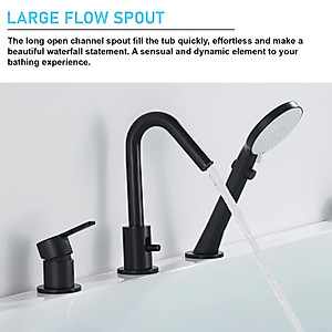 CREA Roman Tub Faucet Black, Tub Faucet Bathtub Bath Faucet Set 3-Hole with Hand Shower Tub Spout Diverter Deck-Mount Pull Out Bathroom Tub Faucet