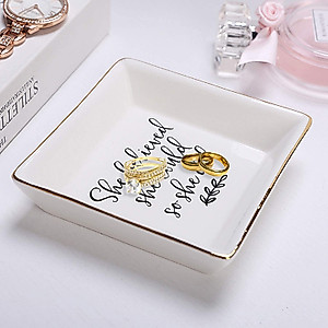 Jewelry Tray Ceramic Trinket Dish Ring Funny Birthday Gifts for Women Unique New Job Spiritual Congratulations Gift Best Friend Mom Friendship Office Decor,She Believed She Could So She Did