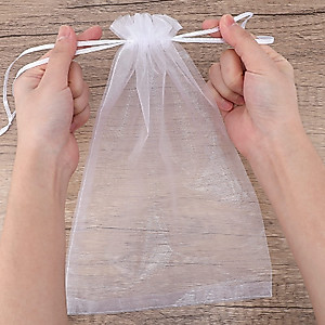 Anwyll White Organza Bags,8x12 Inch Sheer Bags Drawstring,50 Pcs Jewelry Gift Bags, Mesh Bags Drawstring Gift Bags,Jewelry Pouches for Party,Wedding Favors,Baby Shower,Gift Wrapping Candy Supply