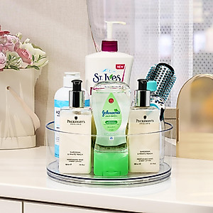 Clear Lazy Susan Organizer - 2 Pack Round Plastic Rotating Turntable Organizers - Refrigerator Lazy Susans Great For Spice Spinner, Condiments & Kitchen Pantry Fridge, Bathroom Cabinets