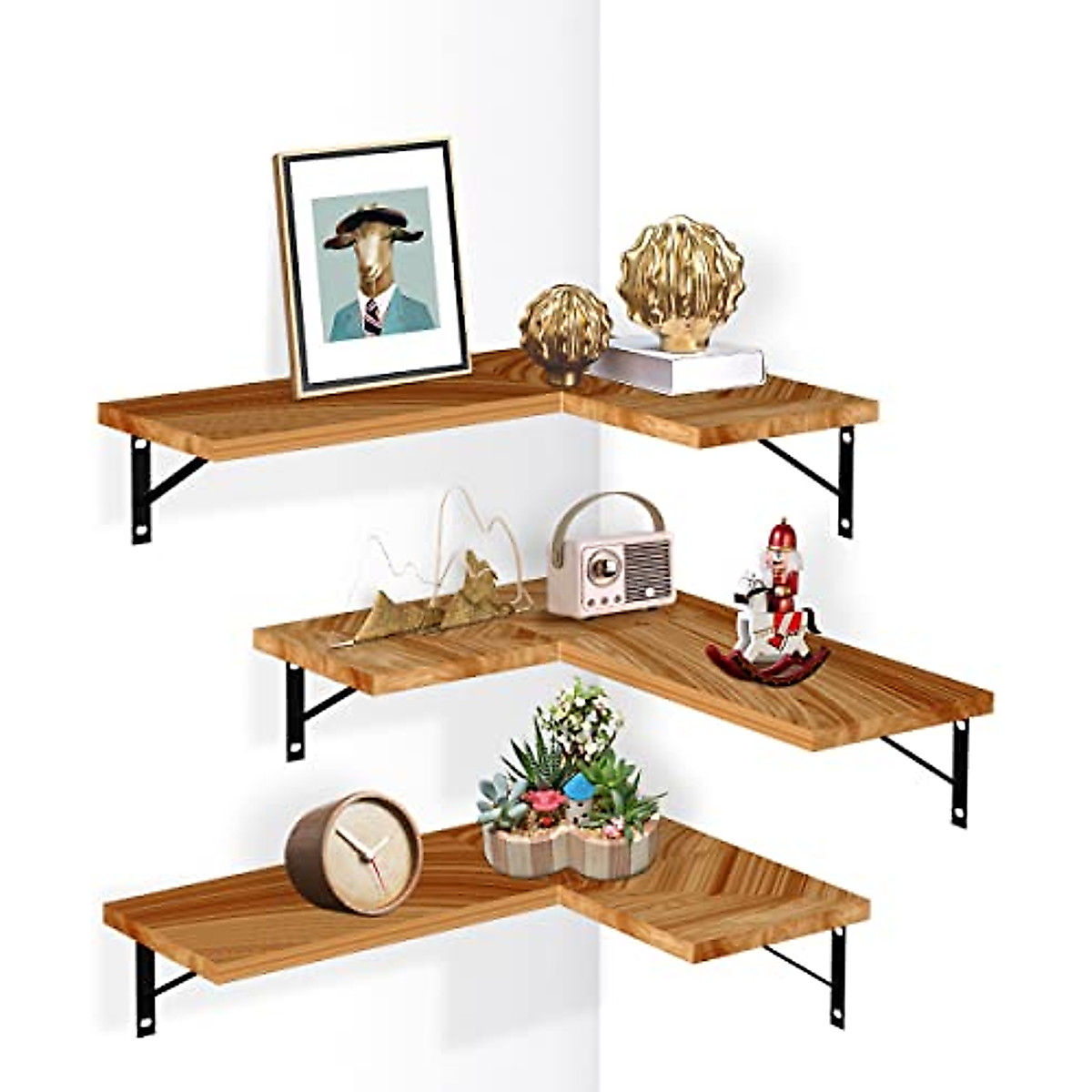 XKY Corner Floating Shelves, Corner Wall Shelf Set of 3, Floating Wall Shelves, Floating Corner Shelves for Bedroom Living Room Kitchen