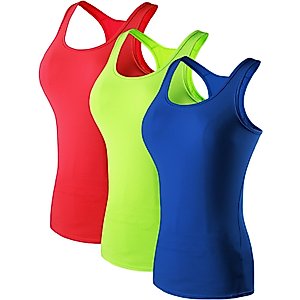 NELEUS Women's 3 Pack Compression Athletic Tank Top for Yoga Running,Green,Blue,Red,EU 2XL,XL