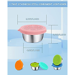ENTESI Salad Dressing Container, Stainless Steel Condiment Containers with Lids Fits in Bento Box for Lunch Leakproof Reusable Small Sauce Cup Food Dip Snacks Storage