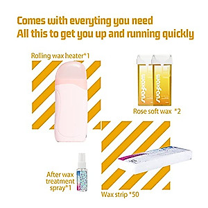 Waxfans roll on wax warmer,Easy to Use, roll on wax kit for hair removal,Suitable for Beginners Waxing at Home, wax roller Long-Lasting Hair Removal Effect Enjoy Sexy Skin,Great Gift wax roller kit，ce