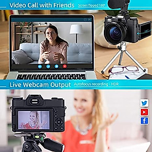 Monitech Compact Digital Camera, 4K Vlogging Camera with Wide-Angle & Macro Lens, Camera for Photography with External Mic, 32GB TF Card