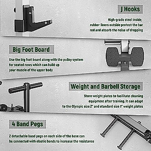 MAJOR LUTIE Power Cage with Weight Bench, 230LBS Competition Bumper Plates and Olympic Barbell, PLM03 Multi-Function Power Rack with Adjustable Cable Crossover System and Exercise Attachment White