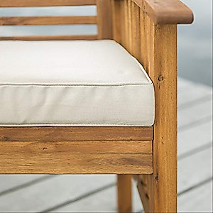 Walker Edison Rendezvous Modern 3 Piece Solid Acacia Wood Slat Back Outdoor Chair and Side Table Set, Set of 3, Brown