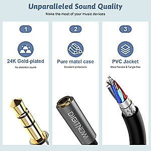 DIGITNOW Headphone Splitter,3.5mm Extension Cable Audio Stereo Y Splitter (Hi-Fi Sound), 3.5mm Male to Female Dual Headset Jack Adapter for iPhone Samsung Tablet Laptop, PS4, Switch & More