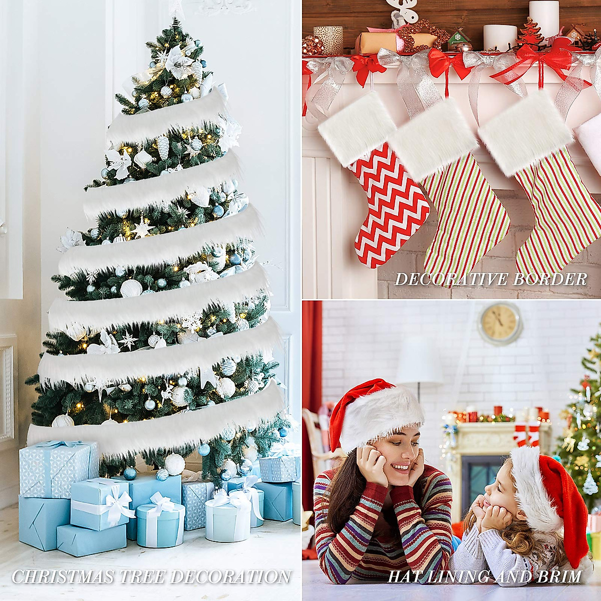 4 Pieces Faux Fox Fur Fabric Shaggy Fur Patches Fabric Trim Ribbon Chair Cover Seat Cushion Pad Supplies for DIY Craft Costume Decoration(White)