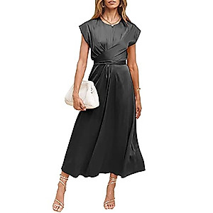 ANRABESS Women's 2023 Formal Dress for Women Summer Maxi Elegant Satin Cocktail Dress Sleeveless Wrap A-Line Flowy Midi Wedding Guest Silk Semi Formal Dress 916heihui-M Black