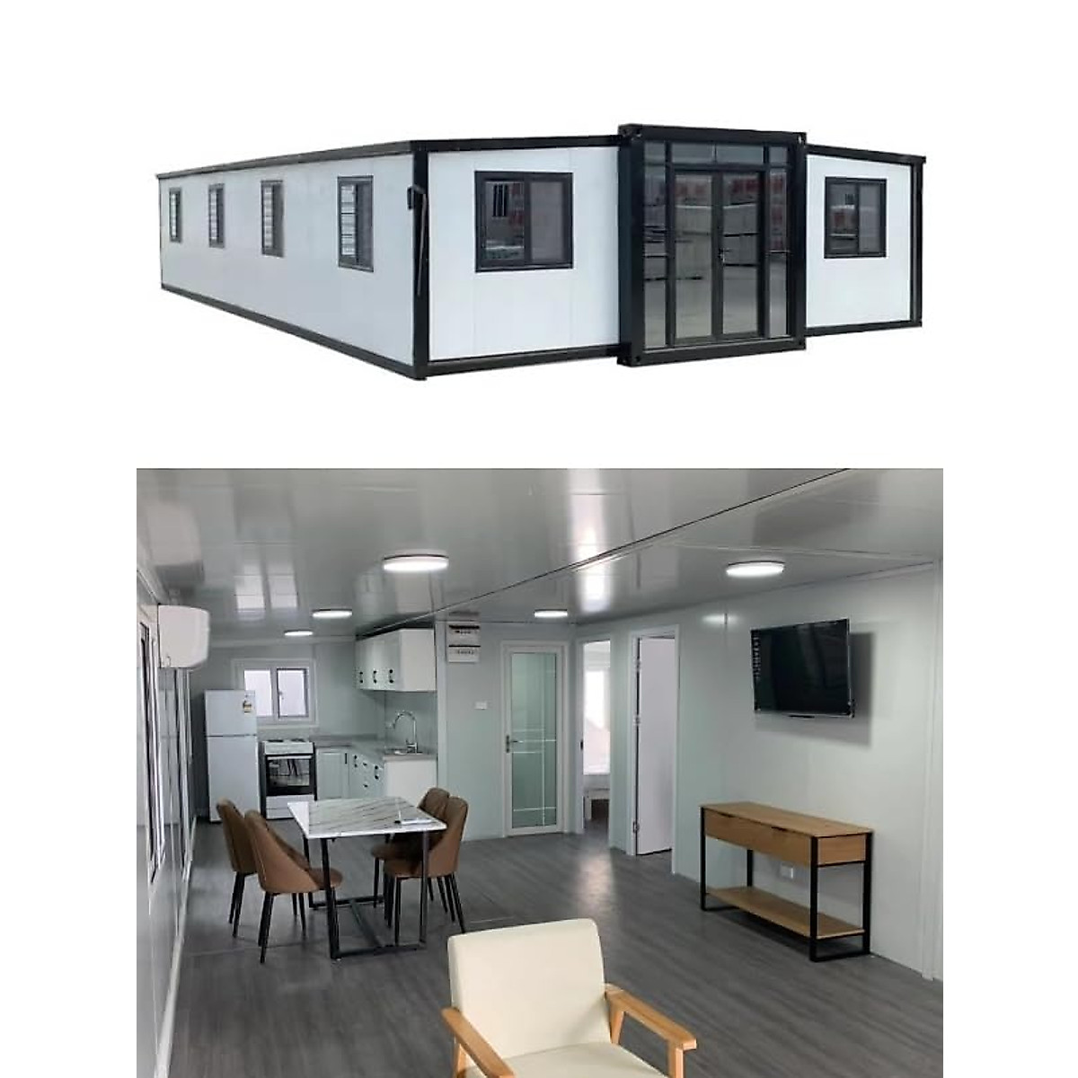 Generic Foldable Home, 40ftx20ft Prefab Tiny Home, White, Mobile House with Bathroom & Kitchen, Galvanized Frame, Waterproof, Modern Style
