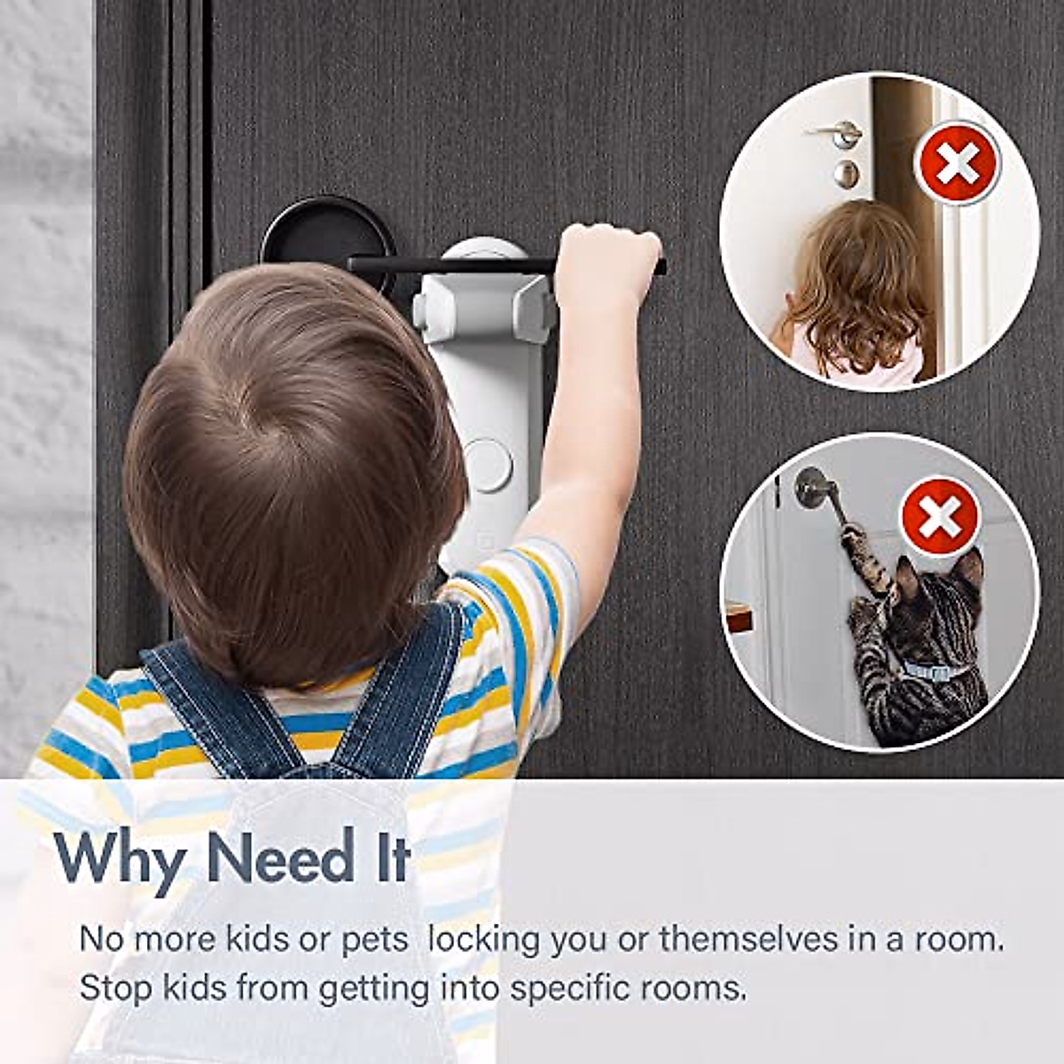 EUDEMON Childproof Door Lever Lock, Baby Safety Door Handle Lock, Easy to Install and Use 3M VHB Adhesive no Tools Need or Drill (White, 2 Pack)