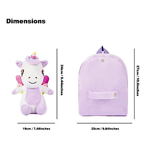 NICE CHOICE Toddler Unicorn Plush Backpack with Toys Dolls for Boys and Girls for Preschool Kindergarten Birthday Gifts (Purple Unicorn)