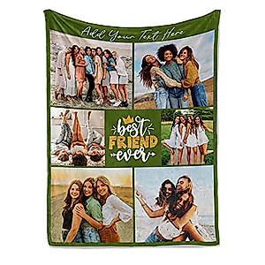 Jekeno Custom Blanket Best Friend Ever Personalized Blanket with 6 Pictures Customize Memorial Throw Blanket Super Soft Cozy Plush for Good Friend for Birthday Christmas, 40"x50"