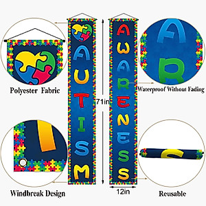 Autism Awareness Porch Banner Puzzle Piece Heart Support April Party Front Door Sign Wall Hanging Banner Decoration