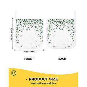 Spirng Pot Holder Set of 4 Farm Green Leaf Potholder Heat Proof Non-Slip Pot Holders,Plant Eucalyptus Hot Pads Potholders for Kitchen Cooking Baking BBQ