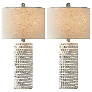 PORTRES 24.5" Modern Accent Ceramic Table Lamp Set of 2 for Bedroom White Desk Decor Bedside Lamps for Living Room Study Room Office Dorm Farmhouse Nightstand Lamp End Table Lamps