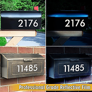 2 inch Reflective Mailbox Numbers for Outside Sticker, Modern Mailbox Number (0-9, 4 Sets) Premium Decal Die Cut and Pre-Spaced - for House, Trash Cans - Self Adhesive Numbers