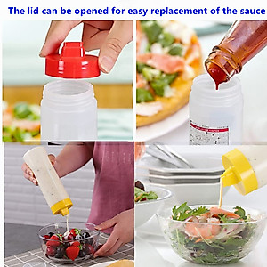 Ebonee 4 Hole Squeeze Sauce Bottle, Jam Squeeze Bottle with Cap Lids for Ketchup, Mayonnaise, Olive Oil, Salad Dressing, Condiment Dispenser (2 Pack)