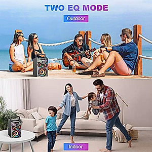 Bluetooth Speakers, Portable Wireless Speakers with Subwoofer, Bluetooth 5.0, LED Colorful Lights, FM Radio, Remote, EQ, Loud Stereo Sound Deep Bass Sound Boombox System for Outdoor Home Party Camping