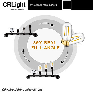 CRLight T14 Tubular LED Filament E26 Bulb, 2W 25W Equivalent 250LM 2700K Warm White, 6 Pack Dimmable Light Bulbs
